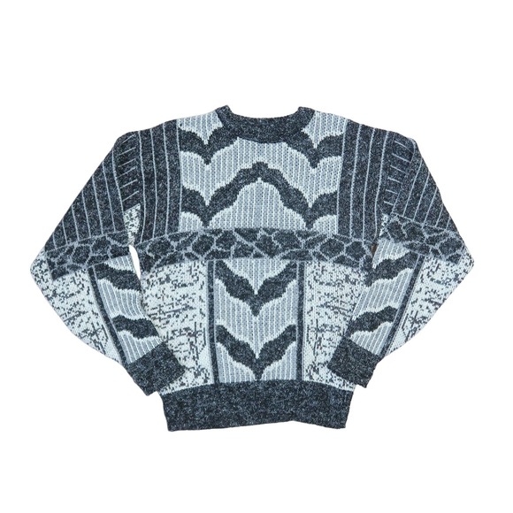 Vintage | Sweaters | Vintage 9s Jj Cochran Grey Abstract Geo Print Knit ...